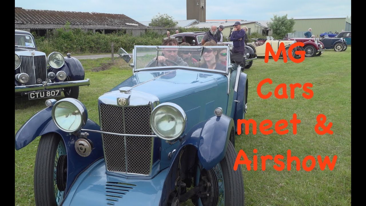 Vintage MG cars meet at an airshow - YouTube