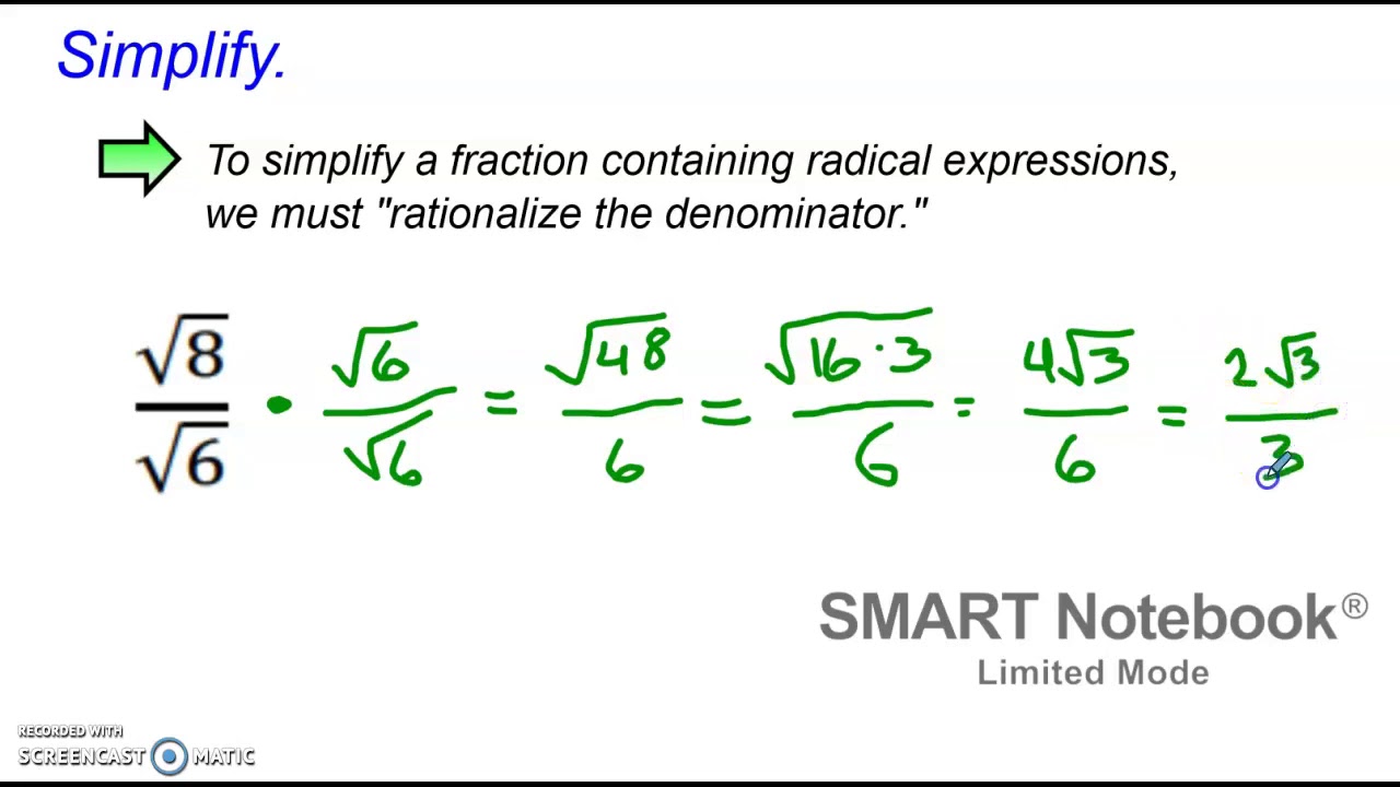 Simplifying Fractions Containing Radical Expressions - YouTube