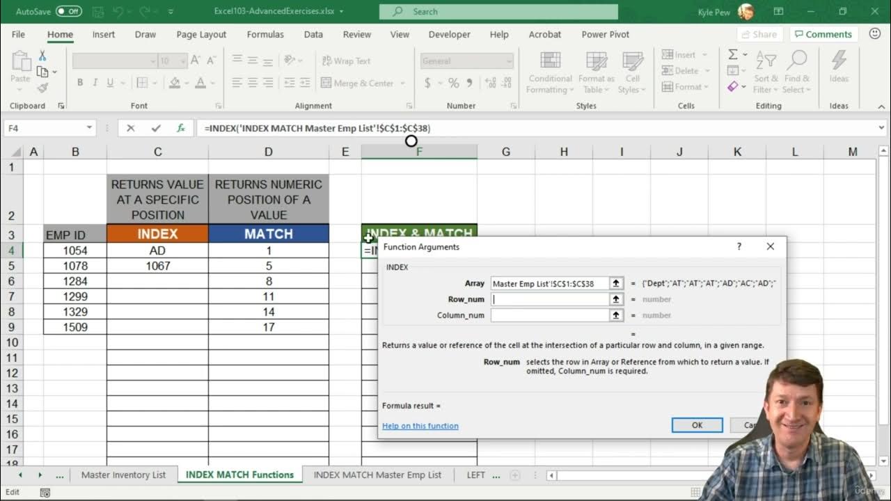 Microsoft Excel INDEX and MATCH Function Combined - Working with Excel's Lookup Functions - YouTube