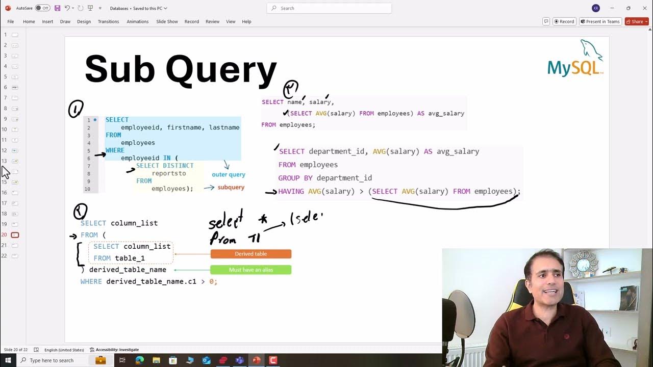0018 Databse / MySql / SubQuery /کوئری های تو در تو در مای اس کیو ال - YouTube
