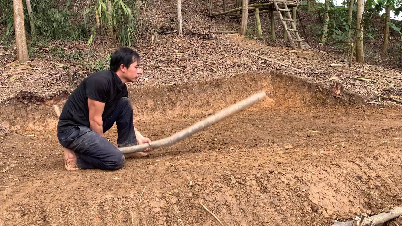 Survival instinct, wild alone, digging the foundation for a new home ...