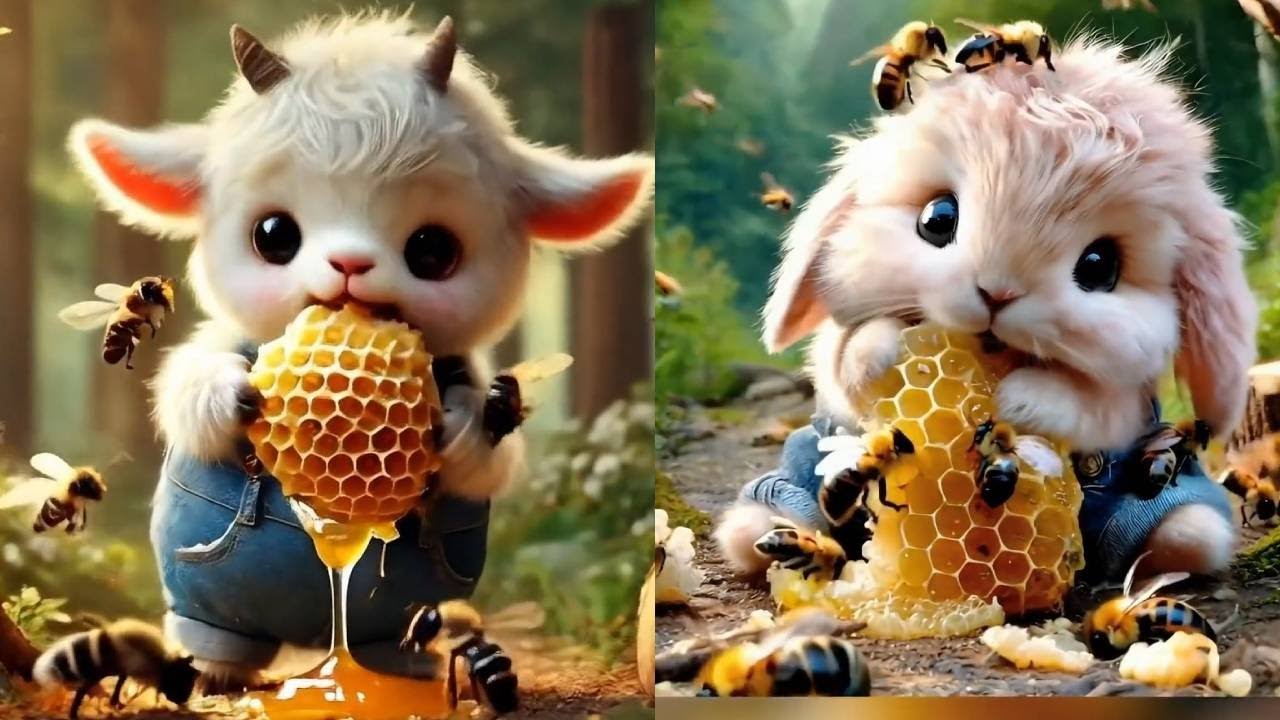 The Lamb And The Rabbit Are Eating Very Seriously, So Cute - YouTube