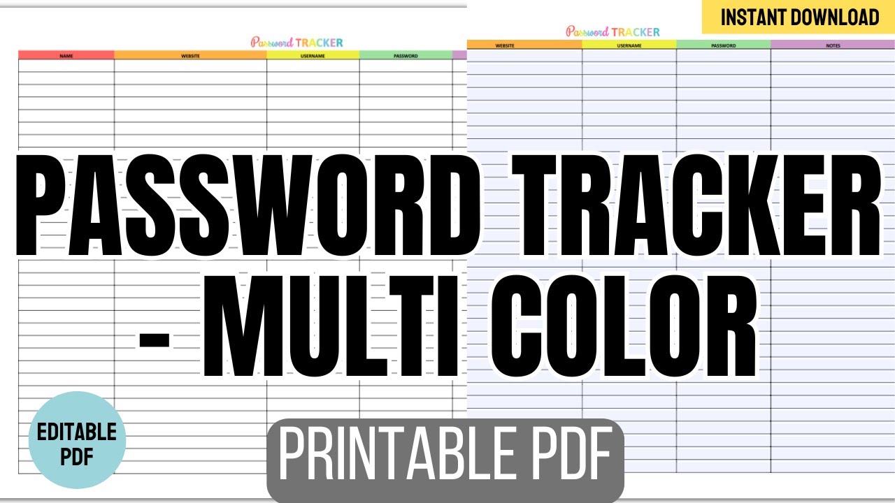 Password Tracker Printable (PDF) - Multi Color - YouTube