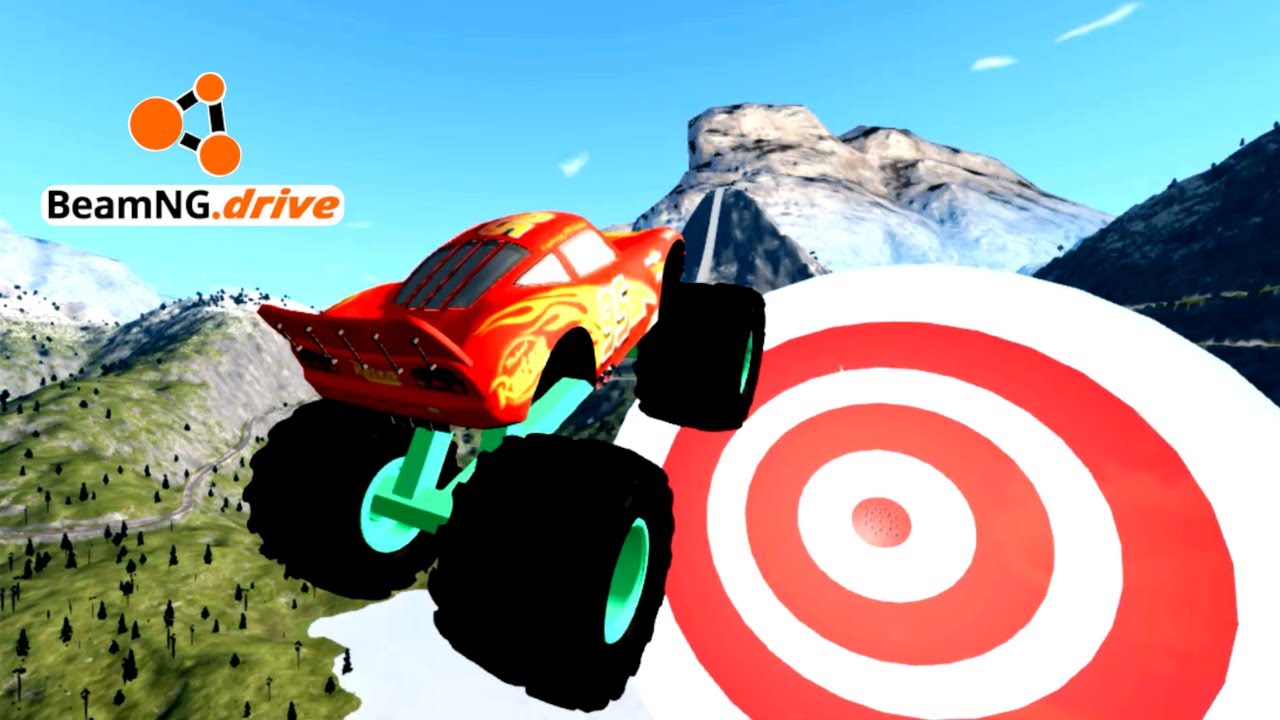 BeamNG DRIVE. Mcqueen with Ball Wheels descent into the target - YouTube