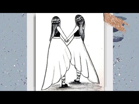 How to draw both girl Best Friend very easy|| Easy Girl Drawings for ...
