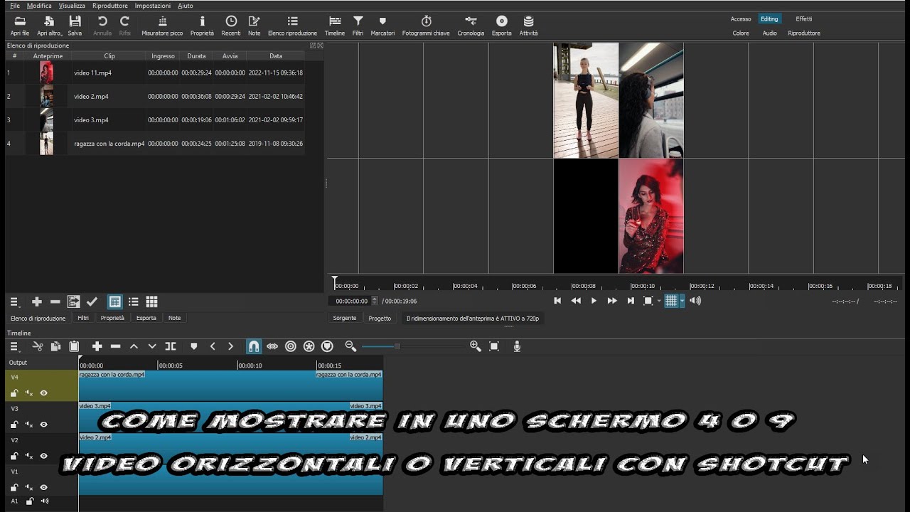 Come mostrare nello schermo 4 o 9 video orizzontali o verticali con ...