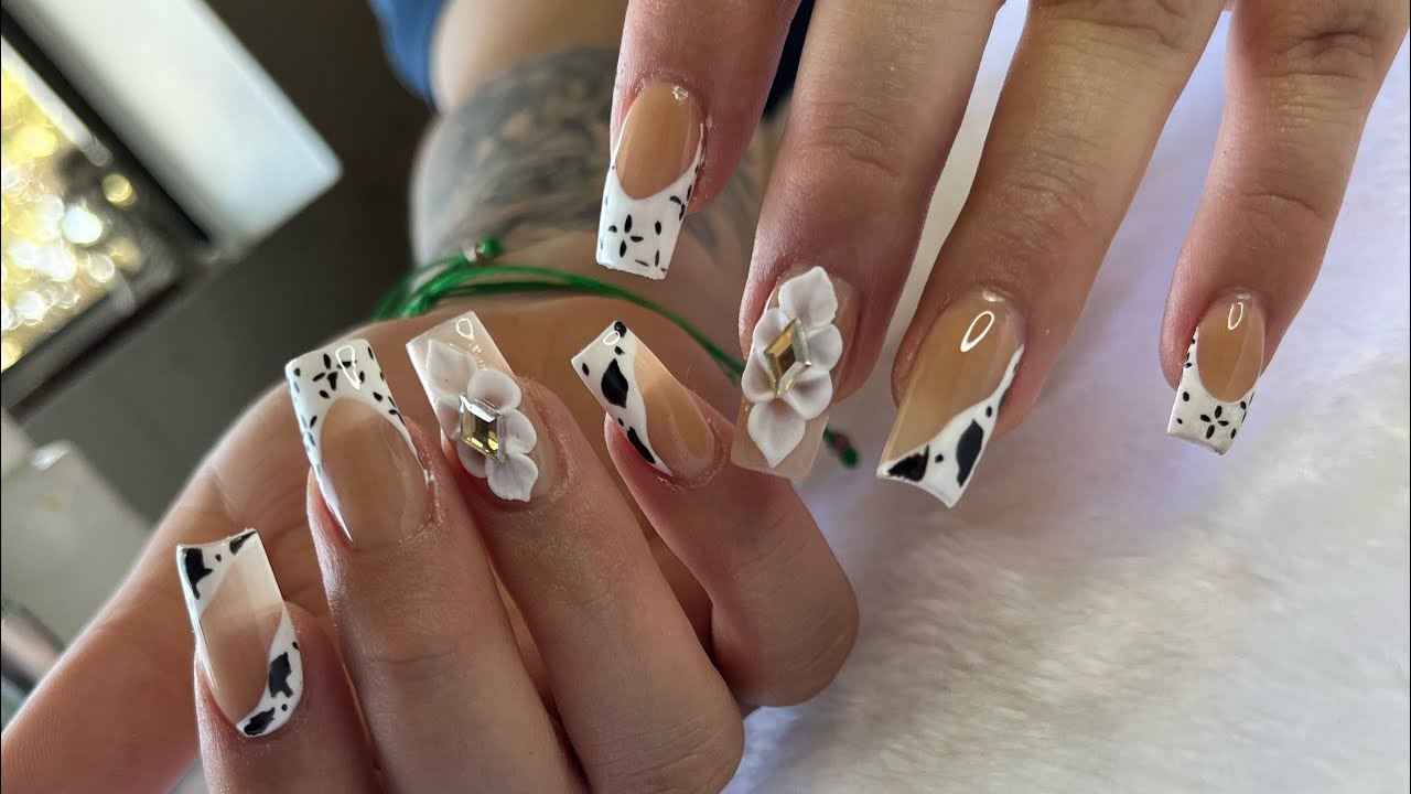 Uñas acrílicas/ acrylic nails/ cow nails/uñas de vaca - YouTube