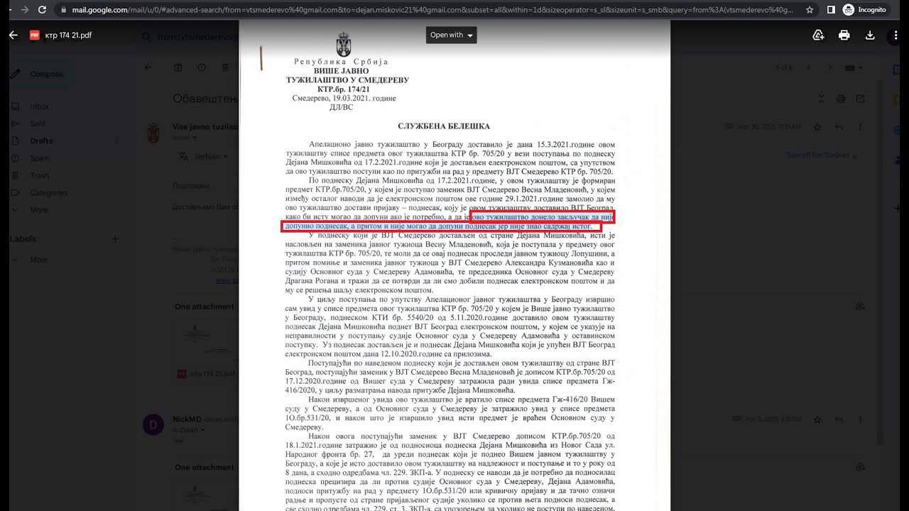 CHIEF prosecutor DRAGAN LOPUŠINA admits prosecutor VESNA MLADENOVIC ...