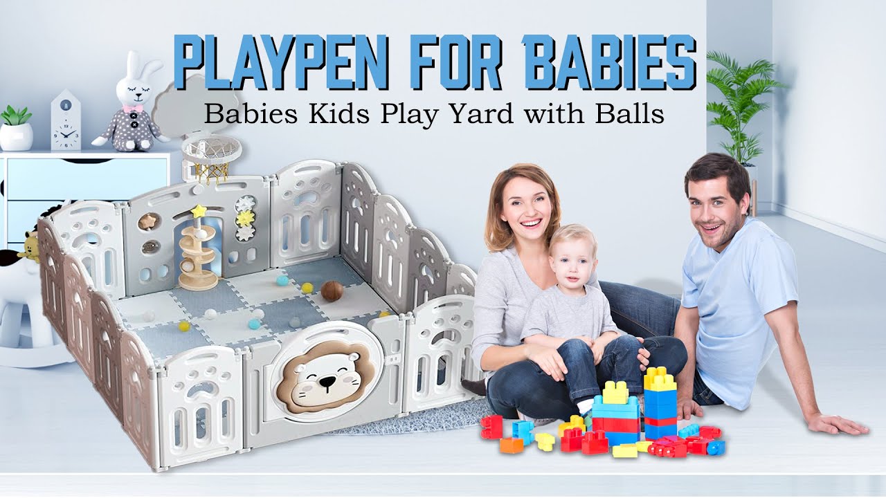 16panel Playpen for Babies Kids Play Yard with Mat and Balls Gate ...