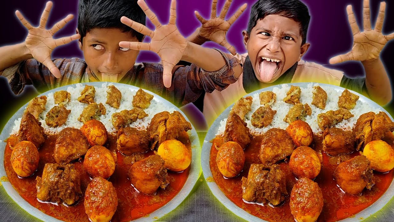 Chicken Eating Competition || Spicy Chicken & Egg Curry with Rice ...