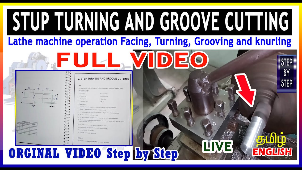 Lathe machine operation!! STUP TURNING AND GROOVE CUTTING-step by step ...