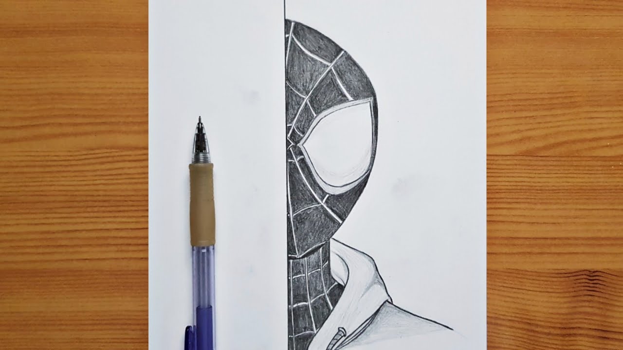 How to draw Spider-Man Miles Morales | Miles Morales half face step by ...