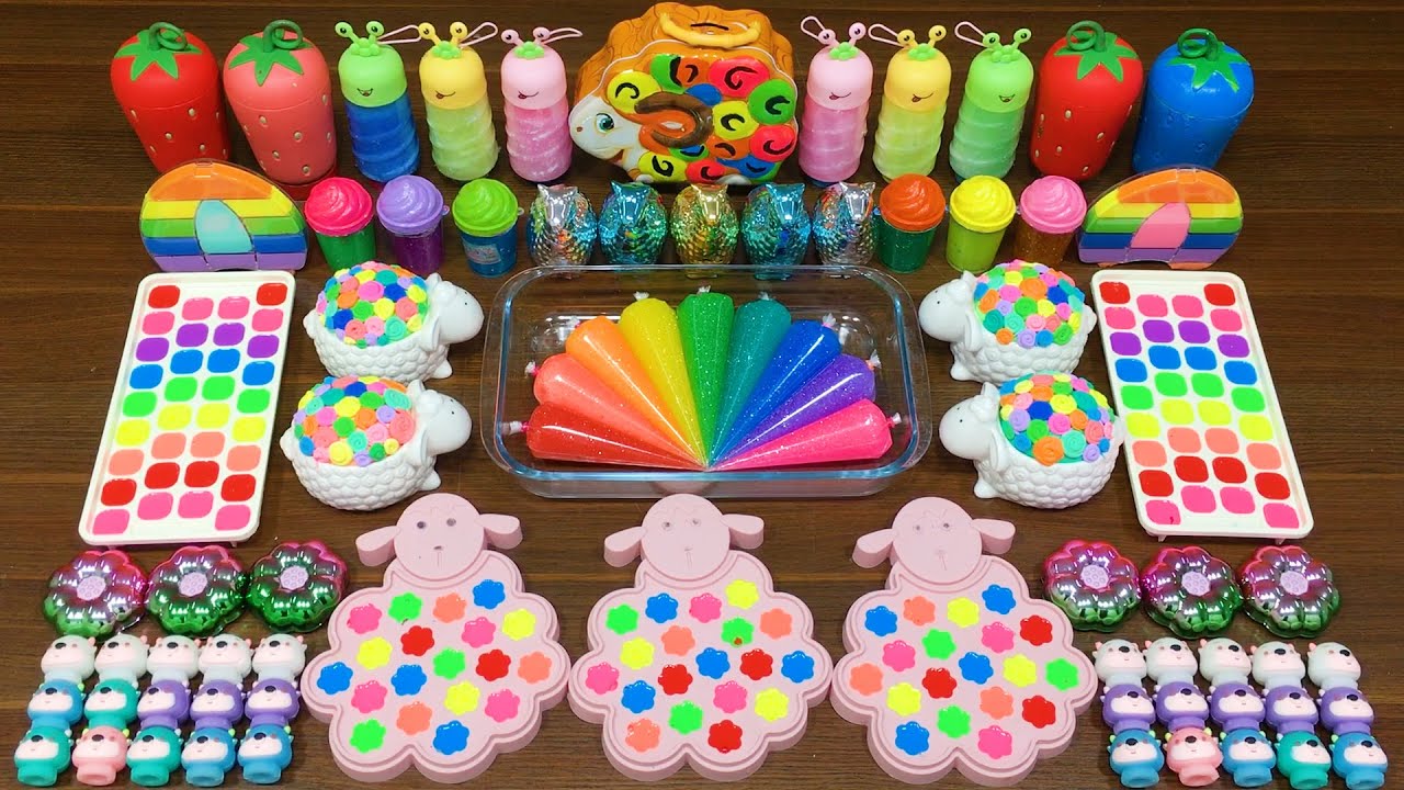 RAINBOW SHEEP!!! Mixing random into CLEAR Slime!!!Satisfying slime ...