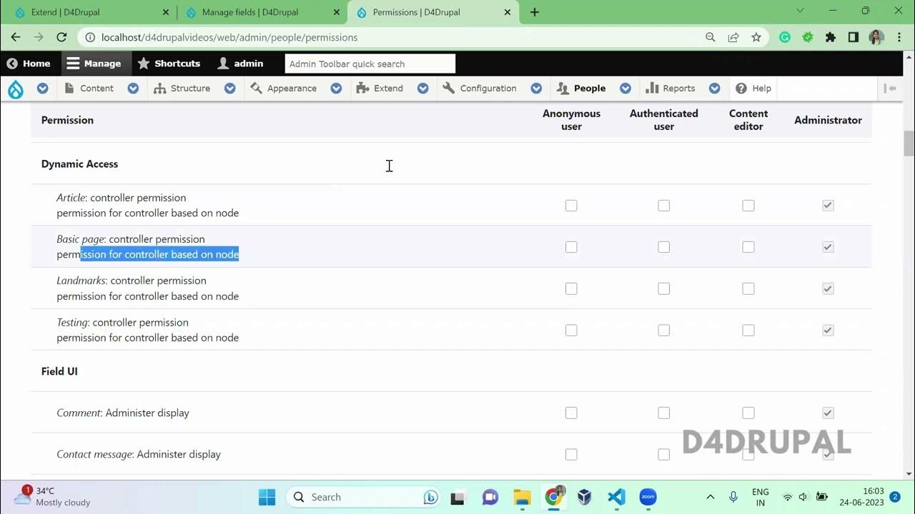 Custom dynamic permissions from custom module Drupal 9, Drupal 10, Drupal 8 | D4Drupal - YouTube