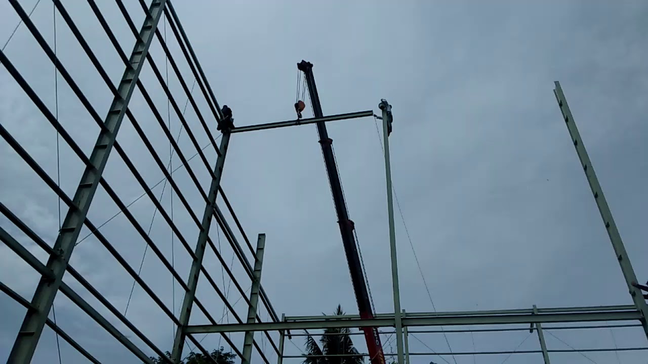 Kontruksi baja pemasangan beam tiang - YouTube