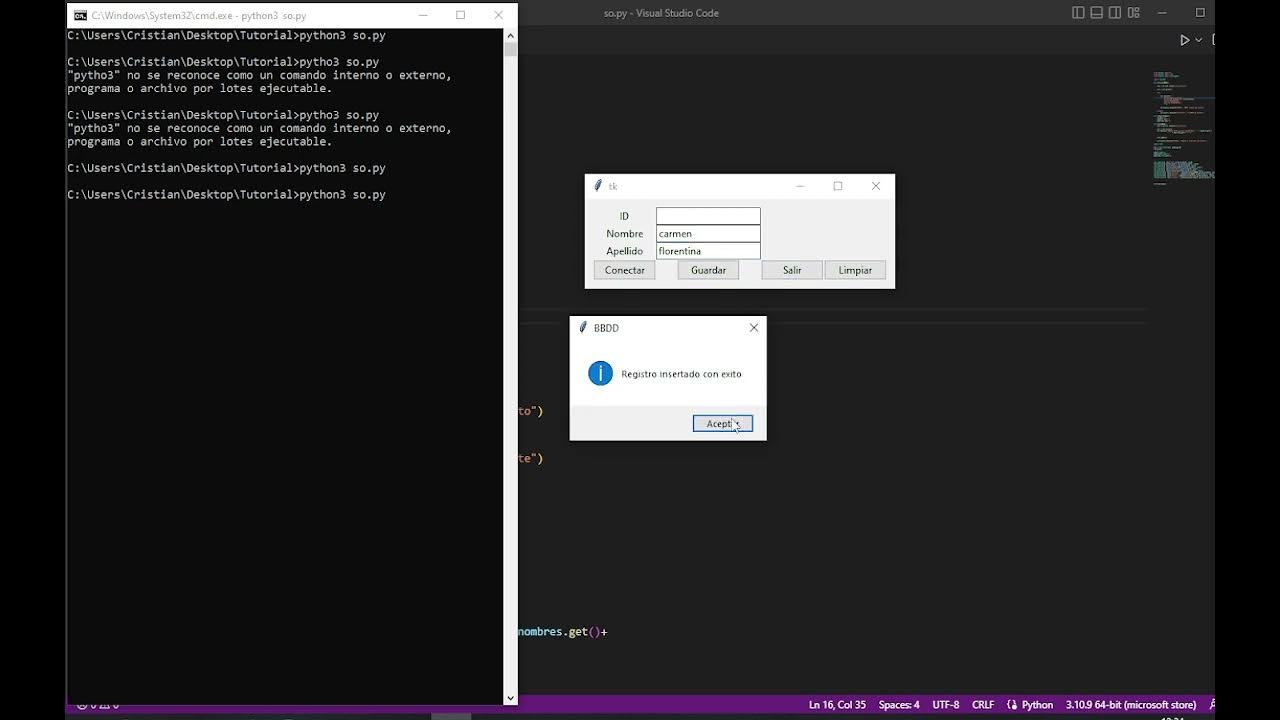 Aprende a crear un formulario con Python, SQLite y Tkinter en 3 minutos - YouTube