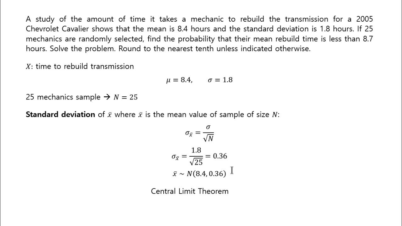 Using central limit theorem to find probability of sample mean - YouTube