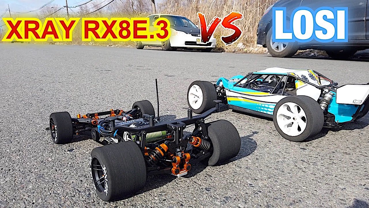 XRAY RX8E.3 RC car drag race with Losi running on castle creation 1212 ...