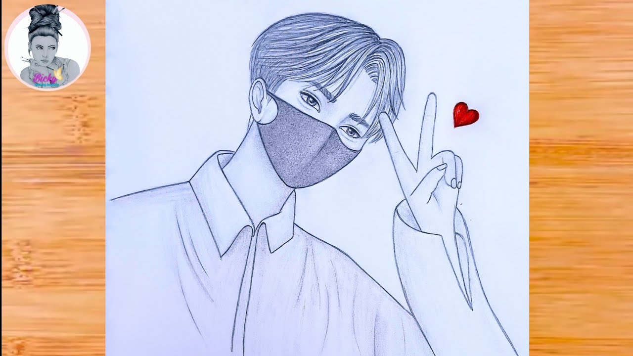 How to Draw a Boy with a Mask for Beginners || Step By Step Drawing ...