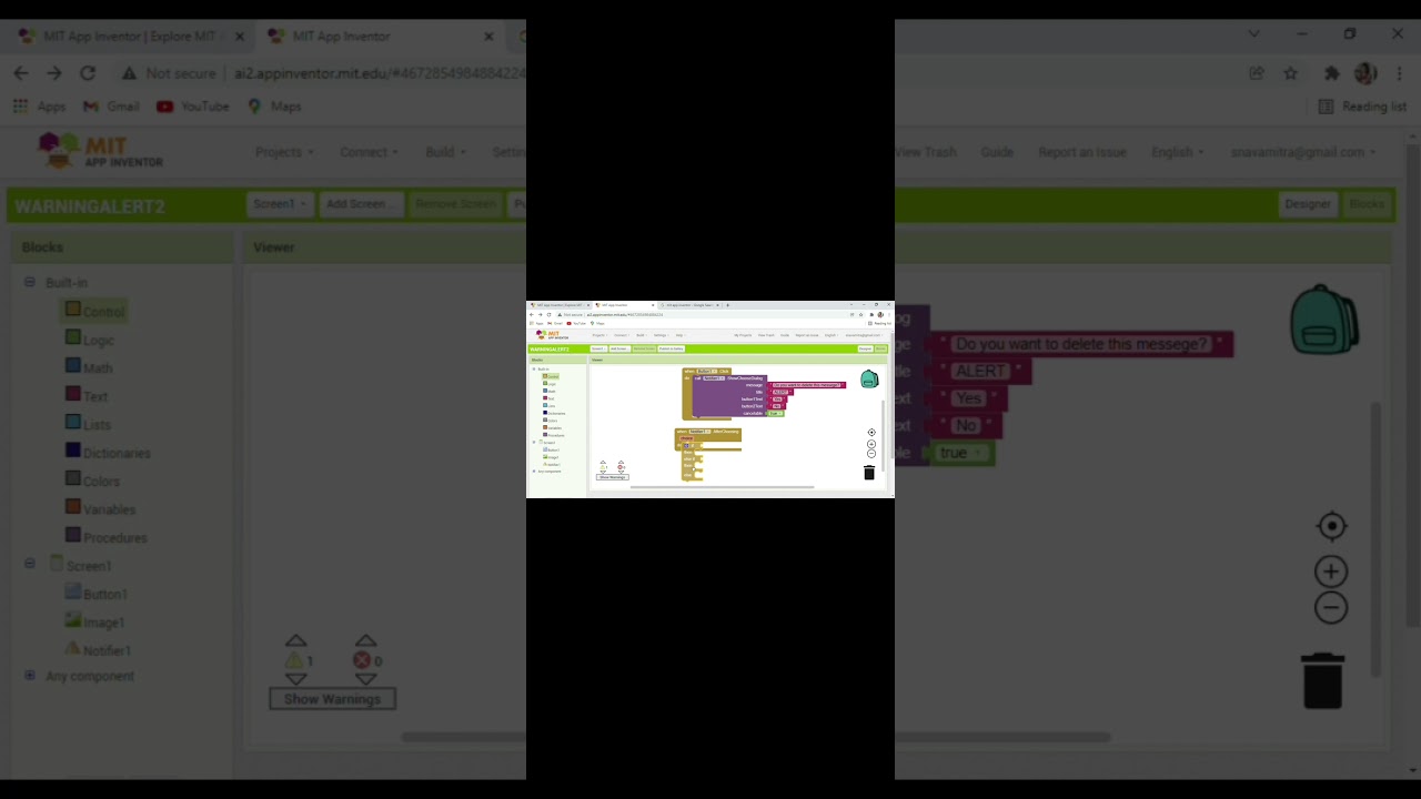 how to make warning alert app in mit app inventor . - YouTube