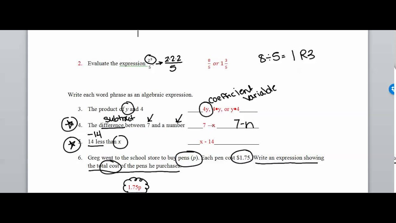 Expressions and Equations Part 1 REVIEW Practice Test - YouTube