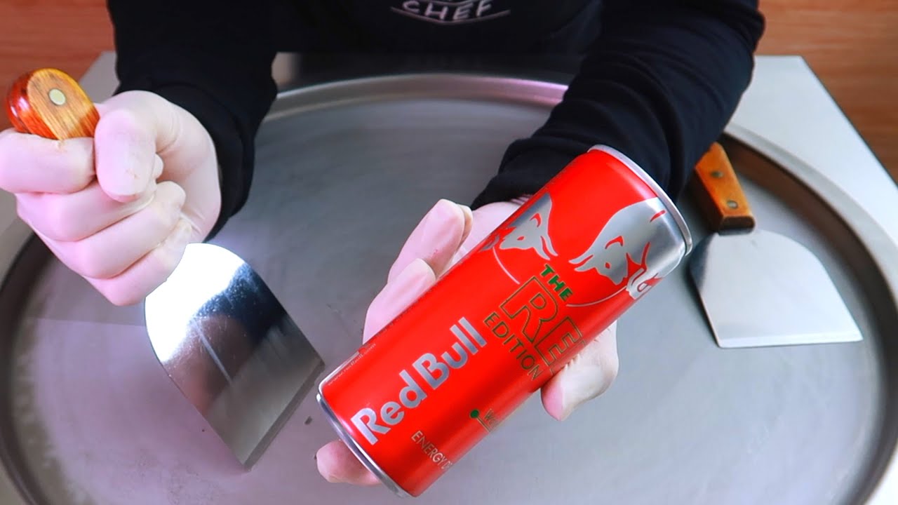 Red Bull ice cream rolls street food - ايس كريم رول ب ريد بل - YouTube