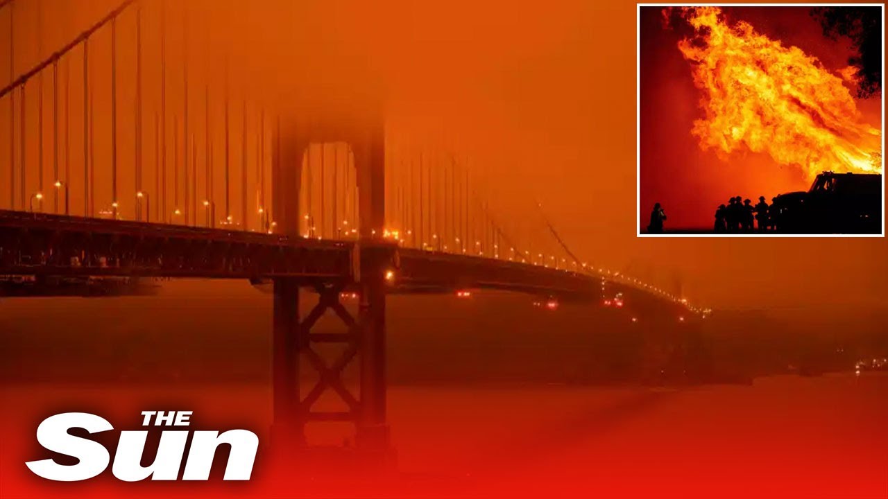 Apocalyptic orange haze over cities as 200 wildfires ravage California ...