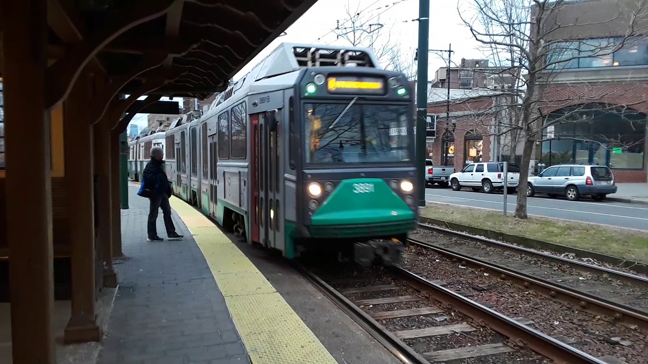 Boston MBTA Green Line train arriving at Coolidge Corner Station ( Jan ...