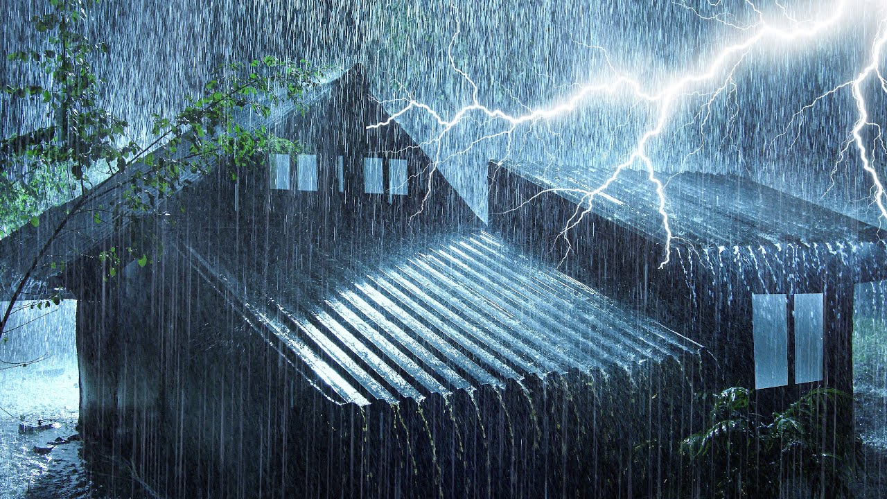 💤 Fall Asleep Immediately On A Stormy Night | Powerful Rain on Tin Roof ...