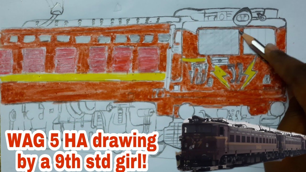 Sketching WAG 5HA loco by a 9th std girl!|WAG 5HA AJJ sketch|drawing of ...