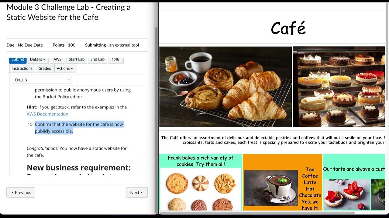 AWS Academy: Module 3 Challenge Lab - Creating a Static Website for the Cafe - YouTube