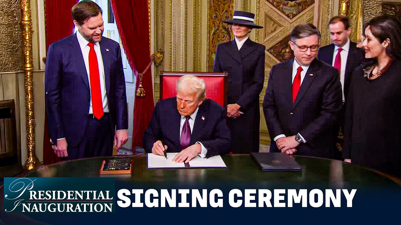 Donald Trump takes part in signing ceremony after being sworn in as ...