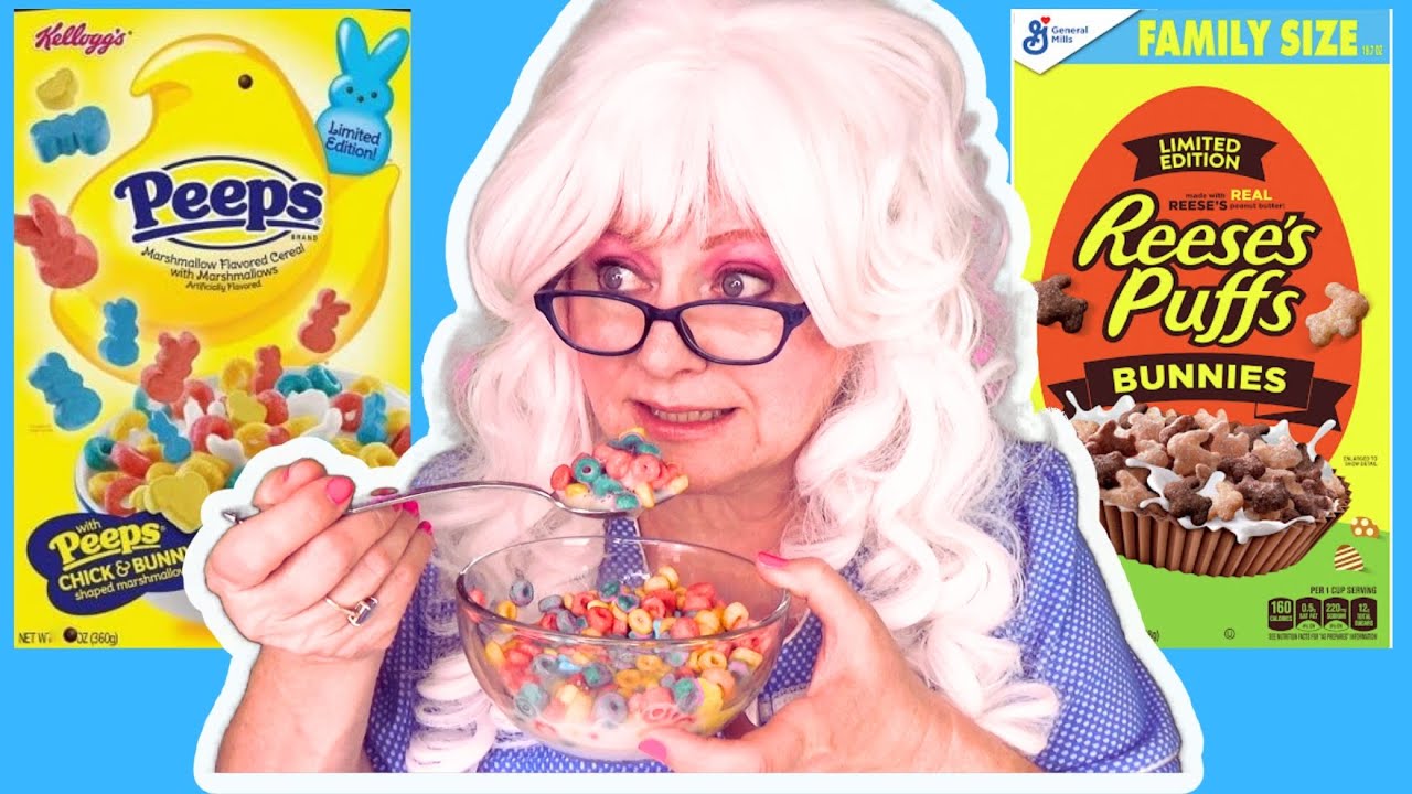 Reese's Bunnies Peeps Cereals Challenge Cinnabon Taste Test Granny ...