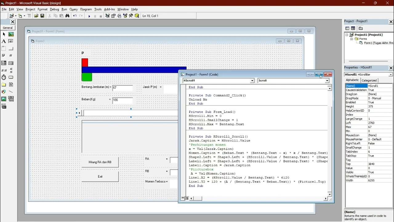 Dasar-dasar visual basic 6.0 dalam menghitung momen reaksi beban P dan ...