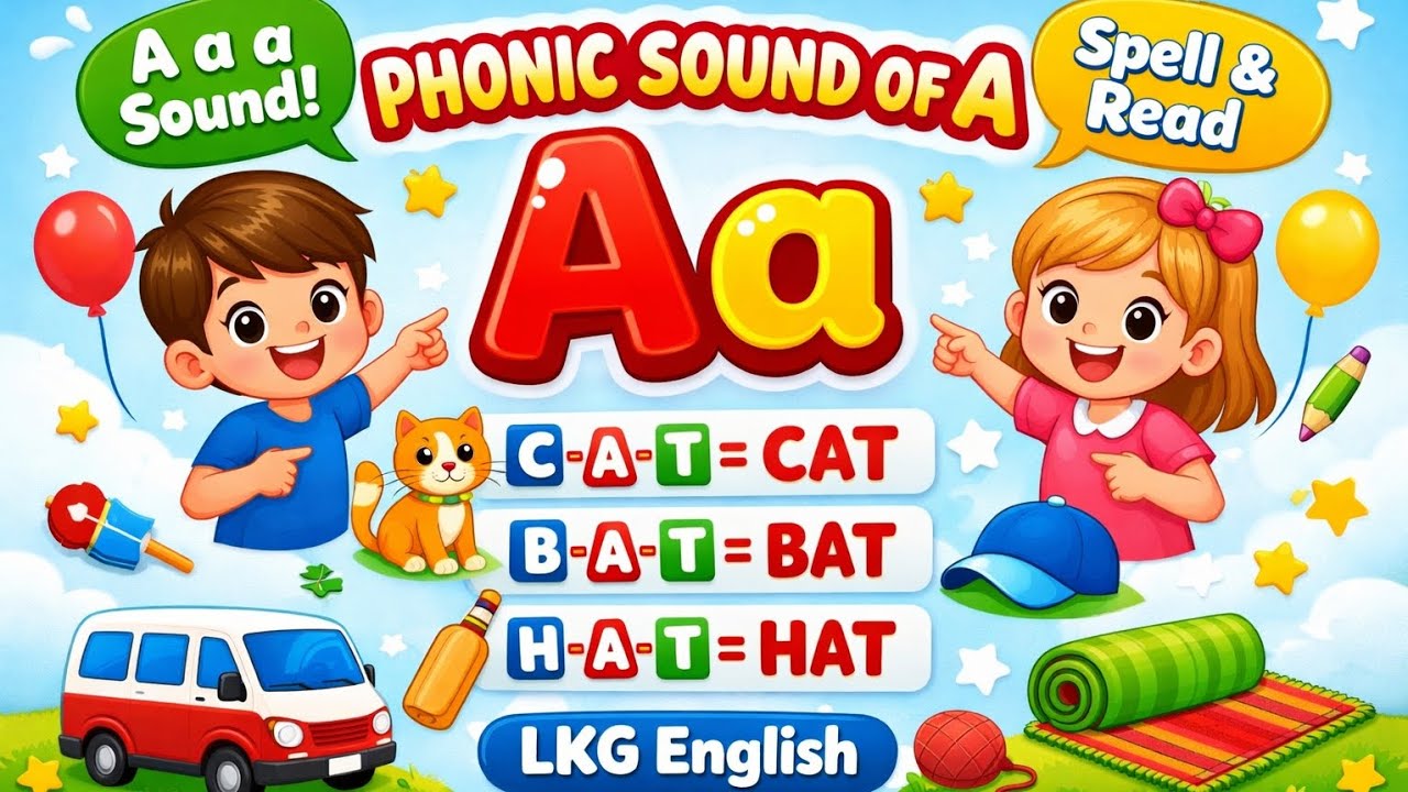 Phonic Sound of A | Learn Letter A with Spelling | LKG English Phonics ...