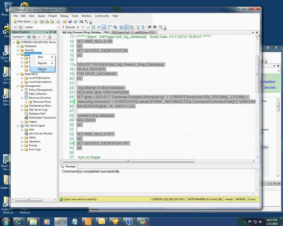 SQL 2008 Server Trigger to Prevent Database from being deleted - YouTube