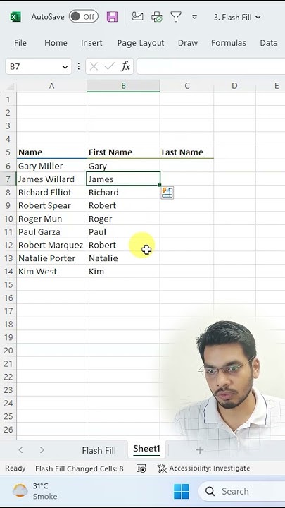 How to Separate First Name and Last Name using Flash fill function #Excel #shorts #viral # ...