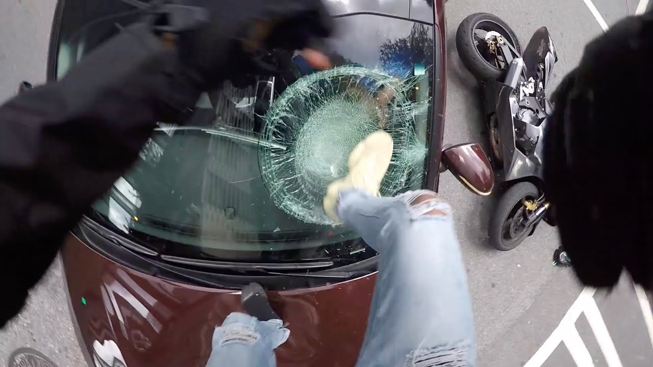 CRAZY BIKER STOMPS WINDSHIELD ( EXPLAINED BY UNCUTMOTOVLOGS ) - YouTube