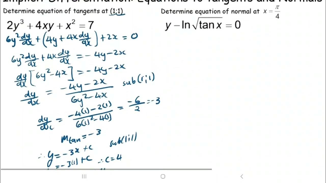 Implicit Differentiation Tangents and Normals - YouTube