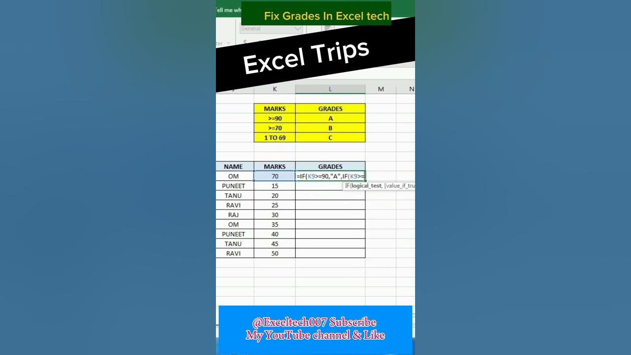 Fix Grades In Excel Tricks Excel Me Grade Kaise Nikale Exceltech Excelfunction