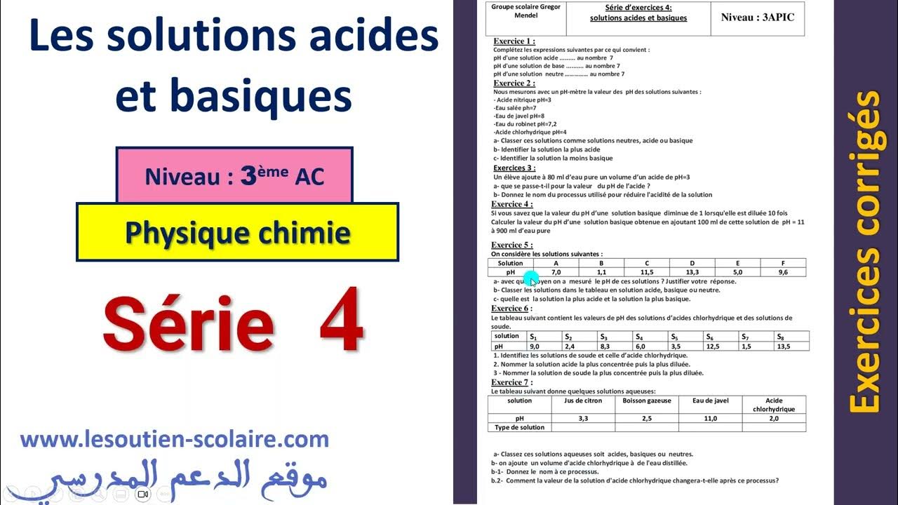 les solutions acides et basiques - Série d"exercices corrigée n°4 ...