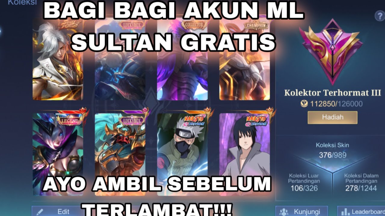 bagi bagi akun ml sultan gratis hati ini 2025 | cara mendapatkan akun ...