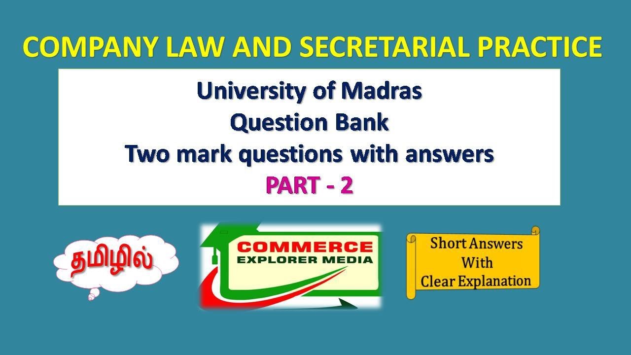 Company law and Secretarial Practice important two mark questions - YouTube