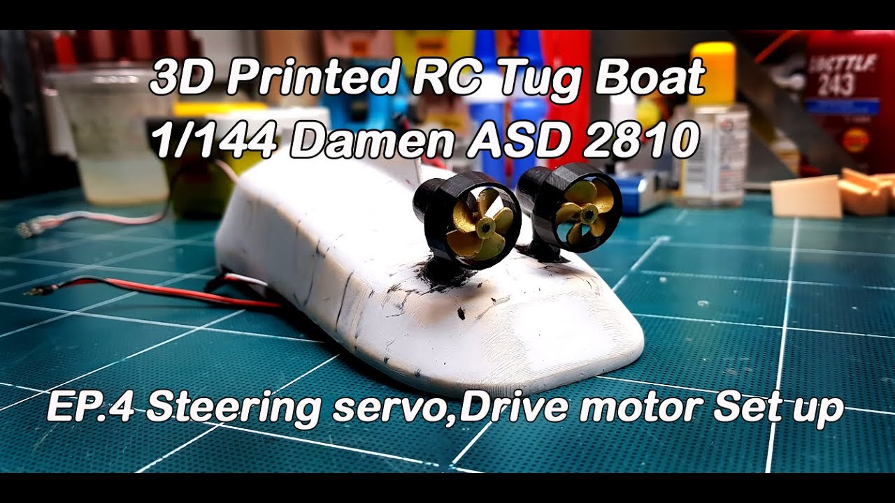 3D Printed RC Tugboat 1/144 ASD 2810 EP 4.Steering Servo, Drive Motor ...