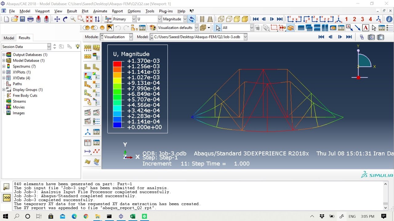 FEM Analysis of 2D truss using Abaqus (Beam Elements) - YouTube