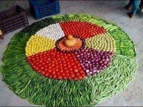 Vegetables and Fruits Rangoli Decoration Ideas - YouTube