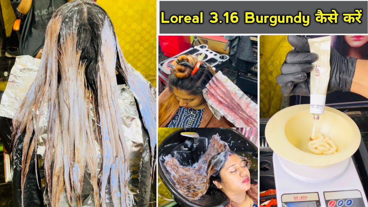 Loreal 3.16 Burgundy hair colour कैसें करे / with Bleach wash / full practical process in Hindi ...