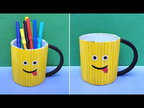 How to make pen stand with newspaper | Emoji pen stand | DIY pencil holder