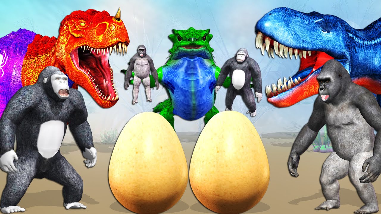 Super Eggs 🥚🦍 Gorilla VS Spiney Lizard || Scarface rex Comedy videos Cartoon Comedy Eggs Comedy ...