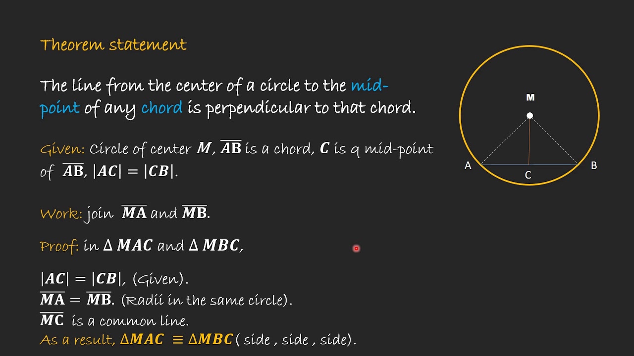 Circles Lesson 2 Perpendicular from the center of a circle to the chord ...